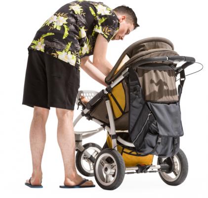 Father In Summer Clothes With Stroller