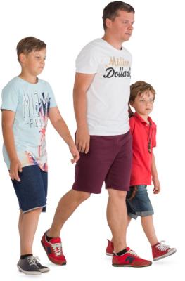 Walking Father With Two Sons