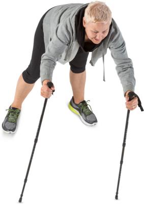 Woman With Black Poles Stretching Back And Legs